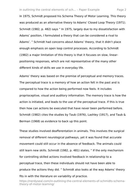 In Outlining The Central Elements Of Schmidts Schema Theory Of Motor