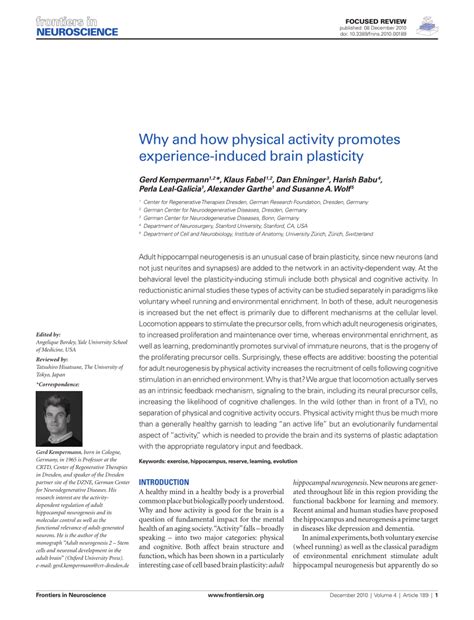 Pdf Why And How Physical Activity Promotes Experience Induced Brain Plasticity