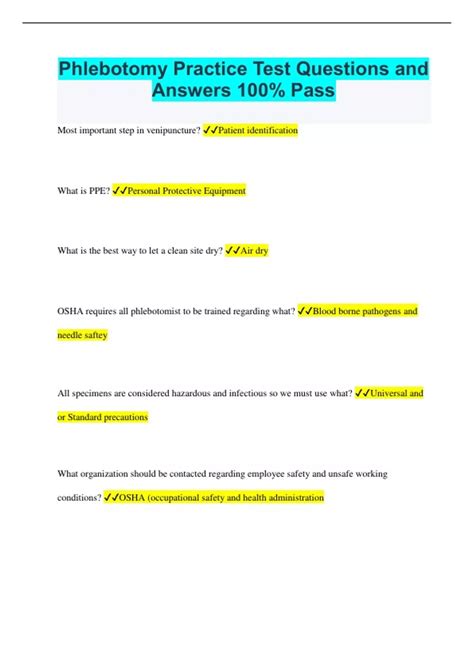 Phlebotomy Practice Test Questions And Answers 100 Pass Phlebotomy
