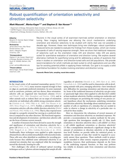 Pdf Robust Quantification Of Orientation Selectivity And Direction Selectivity