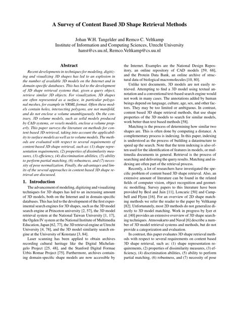 Pdf A Survey Of Content Based 3d Shape Retrieval Methods