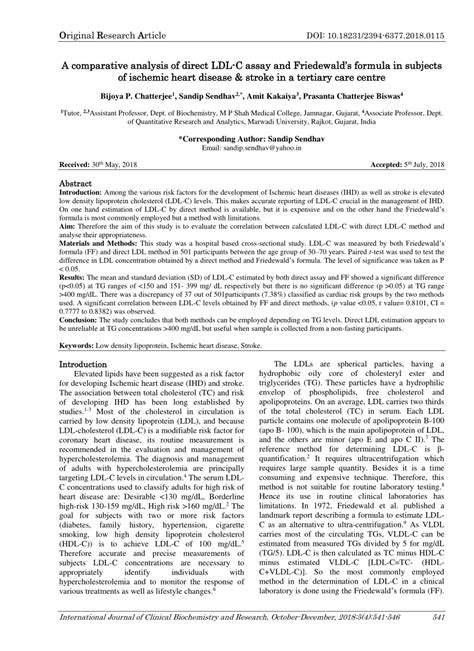 Pdf A Comparative Analysis Of Direct Ldl C Assay And Friedewalds