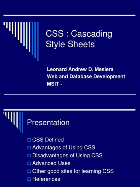 css cascading style sheets leonard andrew d mesiera web and database