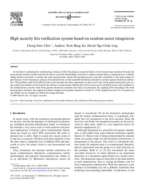 pdf high security iris verification system based on random secret