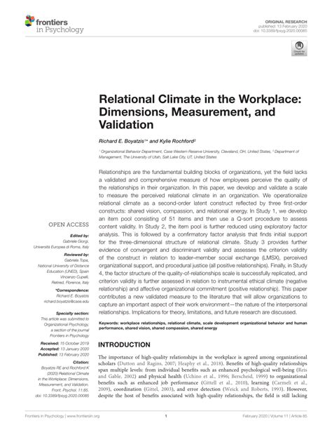 Pdf Relational Climate In The Workplace Dimensions Measurement And