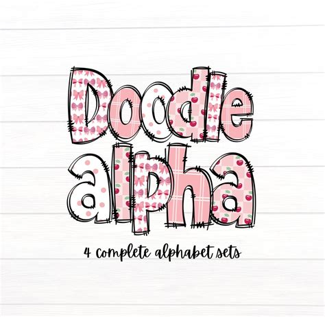 Coquette Doodle Letters Pink Bows Alpha Set Girlie Alphabet Png Set