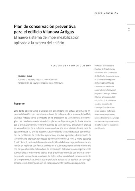 Pdf Plan De Conservación Preventiva Para El Edificio Vilanova Artigas