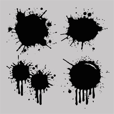 Set Of Black Ink Splatter Textures On A Light Grey Background Premium