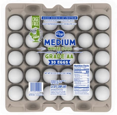 Kroger® Cage Free Medium White Grade Aa Eggs 30 Ct Smiths Food And Drug