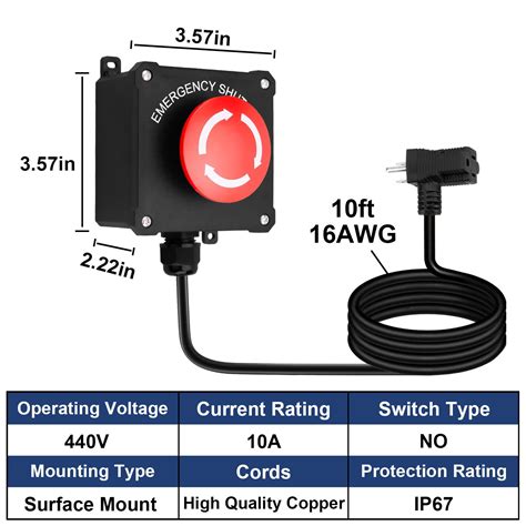 440v 10a Emergency Stop Switch 10ft Heavy Duty Cord
