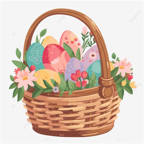 Easter Basket Vector Sticker Clipart Basket Full Of Colorful Easter