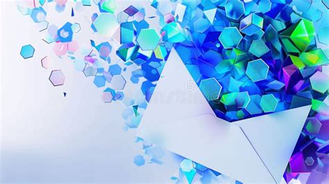 Exploding Geometric Shapes From An Envelope In Blue Tones Generative Ai Stock Illustration