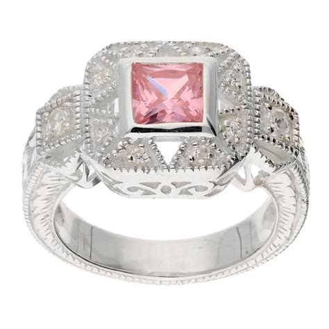 Square Princess Cut Pink Ice And White Cz Sterling Silver Promise Ring