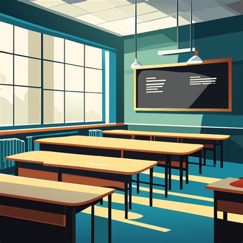 Premium Vector School Board Teaching Classroom Desks Chairs Tables