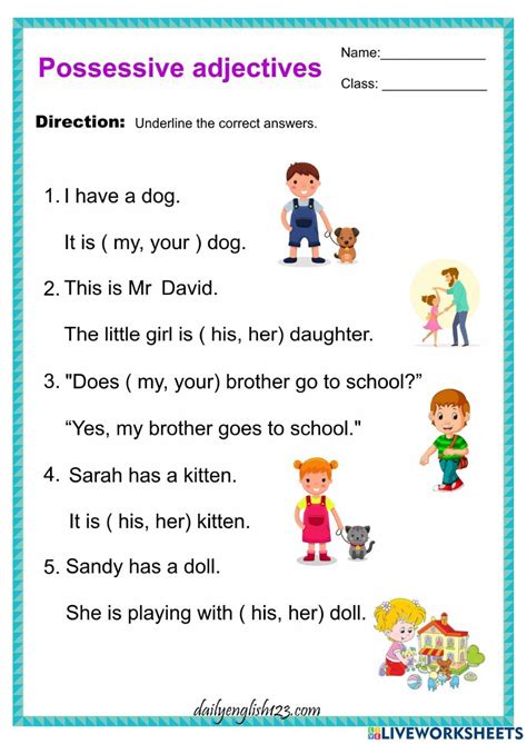 Possessive Adjective 1 Worksheet Artofit