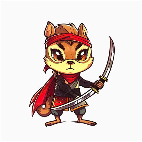 Premium Photo Chipmunk Ninja Cartoon Isolated On White Background Chipmunk Assassin Cartoon