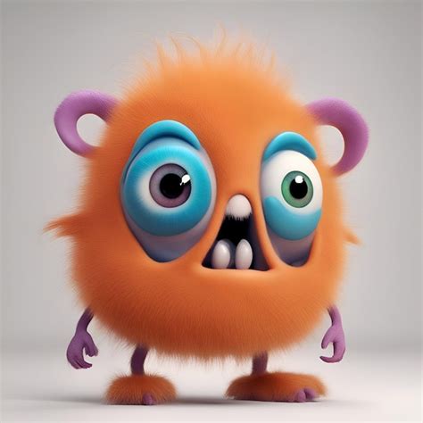 Premium Photo Funny Cartoon Orange Monster With Big Eyes 3d Rendering