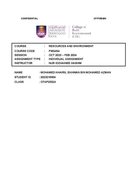 Individual Assignment Pmg454 Resource Confidential Cfpmg Name