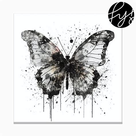 Black White Butterfly Ink Canvas Print Butterfly Black And White Ink