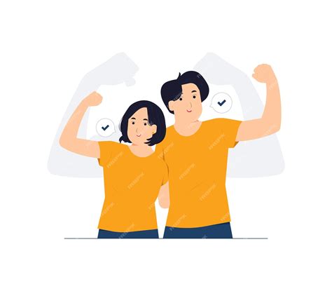 Premium Vector Strong Powerful Sporty Fitness Couple Two Friends Man Woman Raises Arms Showing