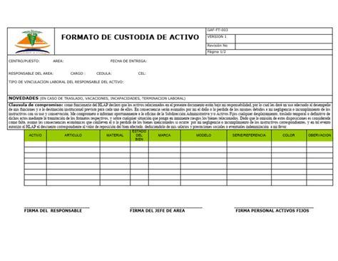 Formato De Custodia Pdf