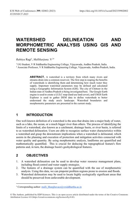 Pdf Watershed Delineation And Morphometric Analysis Using Gis And Remote Sensing