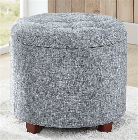 Ornavo Home Donovan Round Tufted Linen Storage Ottoman Foot Rest Stool