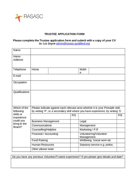 Trustee Application Rasasc Doc Template Pdffiller