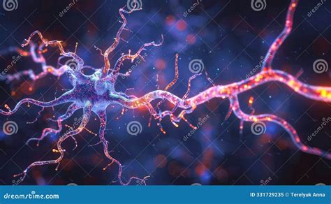 A Neuron Is Shown In A Blue And Purple Color Scheme Stock Image Image