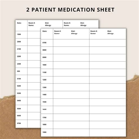 Nursing Medication Sheet Printable Template Etsy