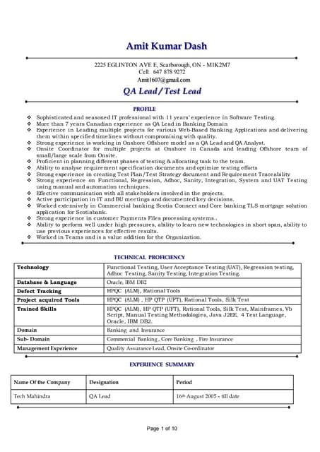 Amit Kumar Dash Resume Qa Lead Docx Home Financing Personal Debt