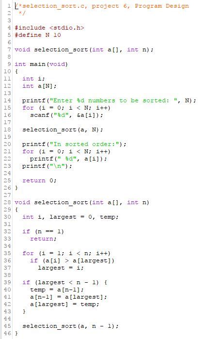 Solved 1 Selection Sortc Project 6 Program Design 4