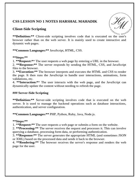 Css Lesson No 1 Notes Harshal Mahadik Pdf Dynamic Web Page World Wide Web