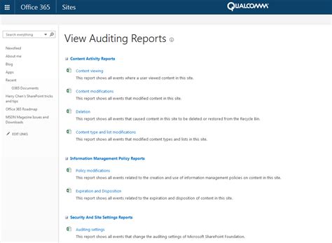 sharepoint connoisseur audit log reports link not available for