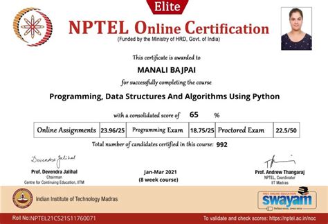 Manali Bajpai On Linkedin Nptel Certification Python