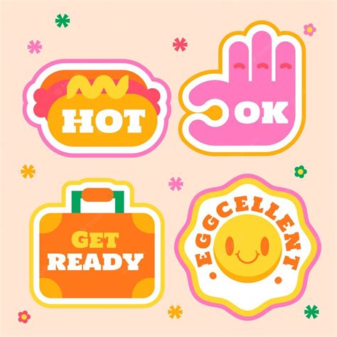 손으로 그린 복고풍 스티커 세트 무료 벡터