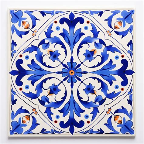 Traditional Mediterranean Style Blue And White Floral Tile Stock