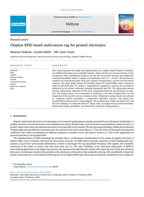 Pdf Chipless Rfid Based Multi Sensor Tag For Printed Electronics