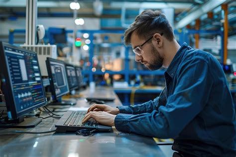 Bearded Man Working At Control Room With Multiple Monitors Premium Ai Generated Image