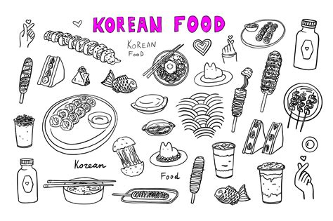 Premium Vector Set Of Korean Street Food In Doodle Style Korean