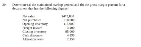 Solved Determine A The Maintained Markup Percent And Chegg