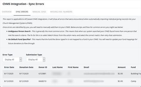 Resolve Sync Errors Between Giving And Your People Software Chms Help