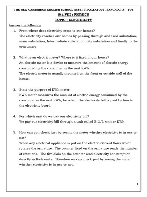 8 Phy Electricity Pdf Fuse Electrical Electric Power
