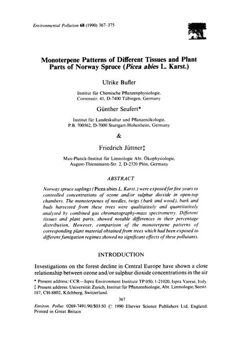 Pdf Monoterpene Patterns Of Different Tissues And Plant Parts Of