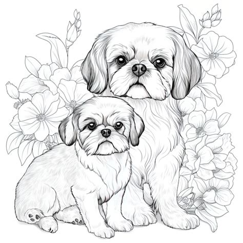 Livro De Colorir Para Adultos Cachorrinho Shih Tzu Com A M E Shih Tzu Vetor Premium