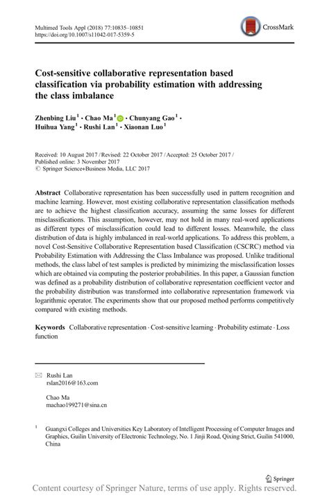 Cost Sensitive Collaborative Representation Based Classification Via