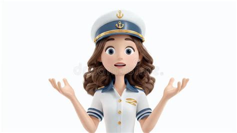Surprised Female Cartoon Captain In Uniform Stock Video Video Of