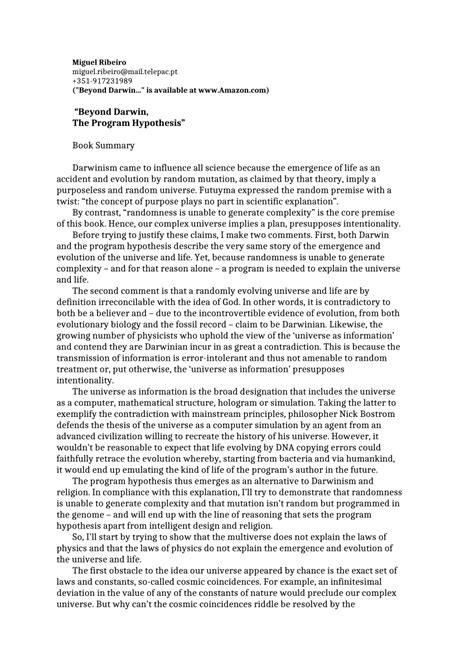 Pdf Beyond Darwin The Program Hypothesis