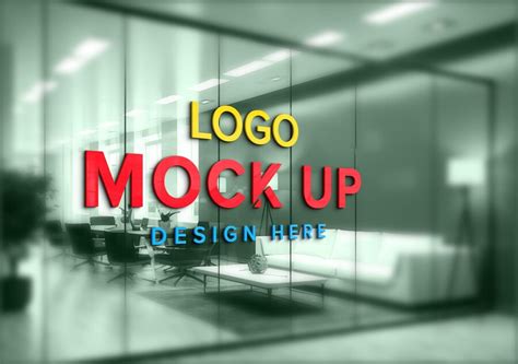 Premium Psd Realistic 3d Glass Wall Logo Mockup Psd Office Glass