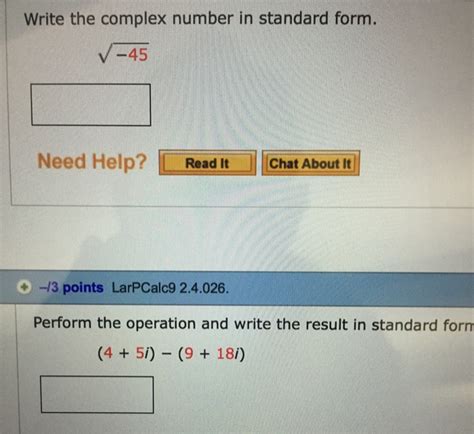 Solved Write The Complex Number N Standard Form Square Chegg